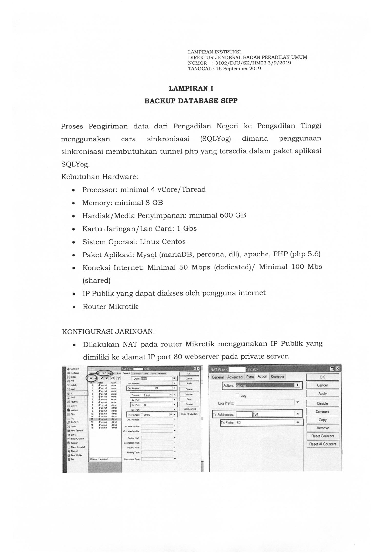Direktorat Jenderal Badan Peradilan Umum - Instruksi Tentang Pengelolaan Backup Data Register ...